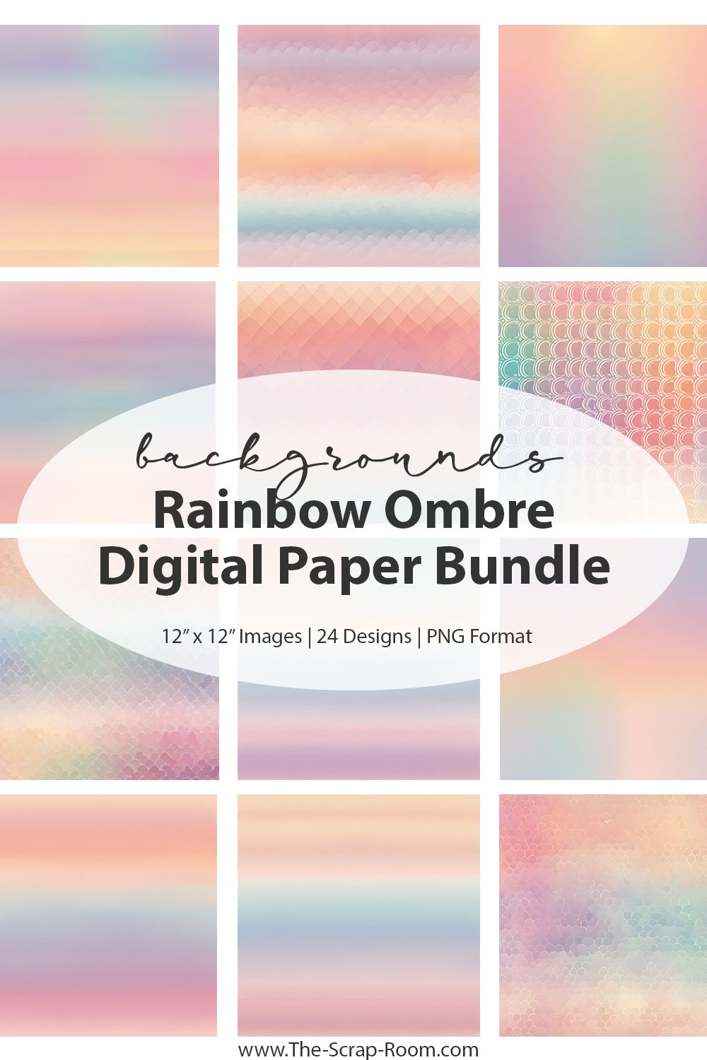Digital Paper, printable: Pastel Rainbow Ombre Paper