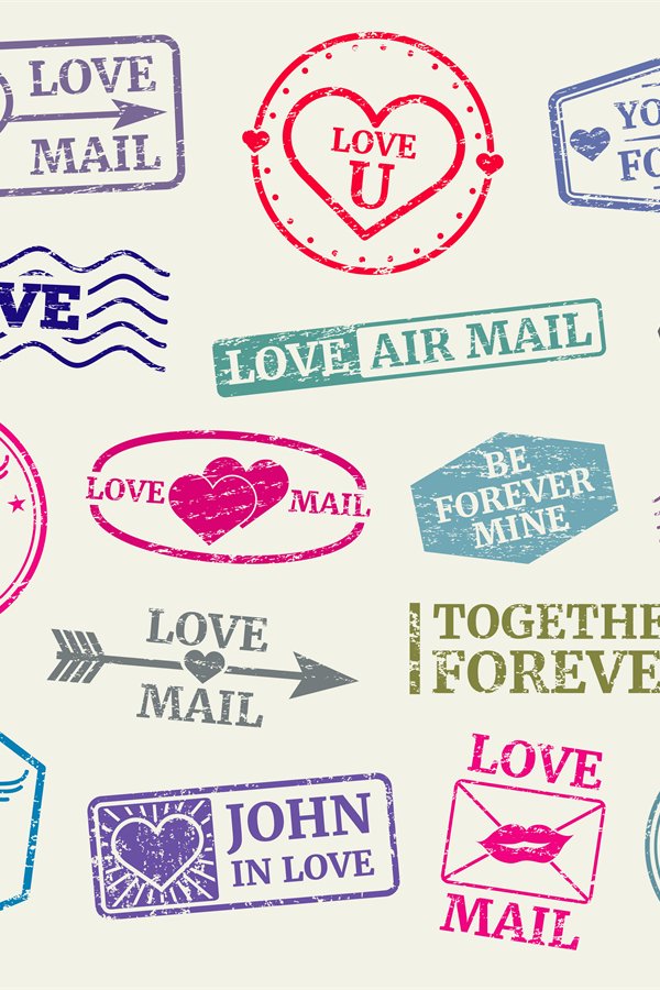 Romantic postage stamp vector set for valentines day card, l