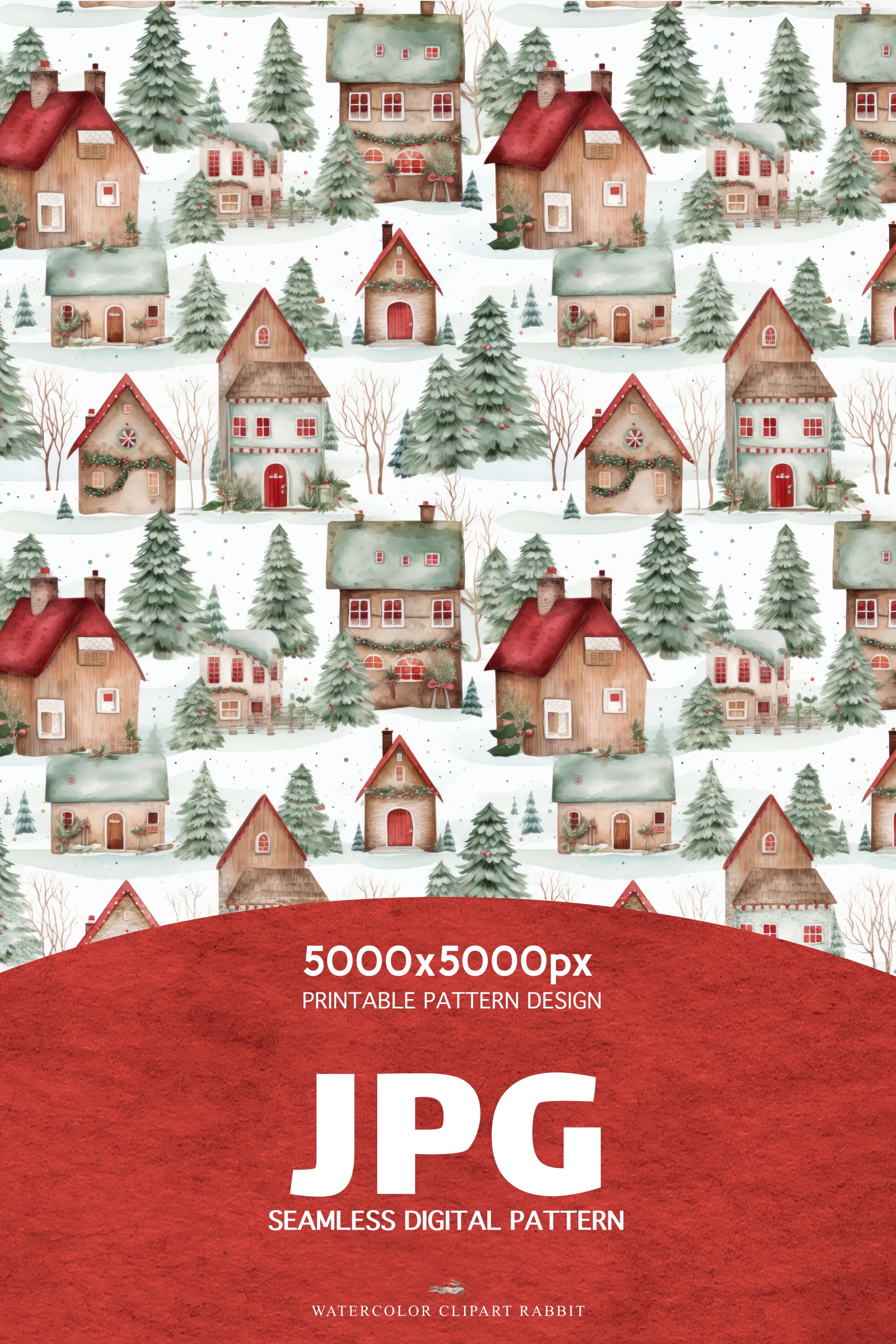 Christmas House Village Pattern Winter Print Digital Paper