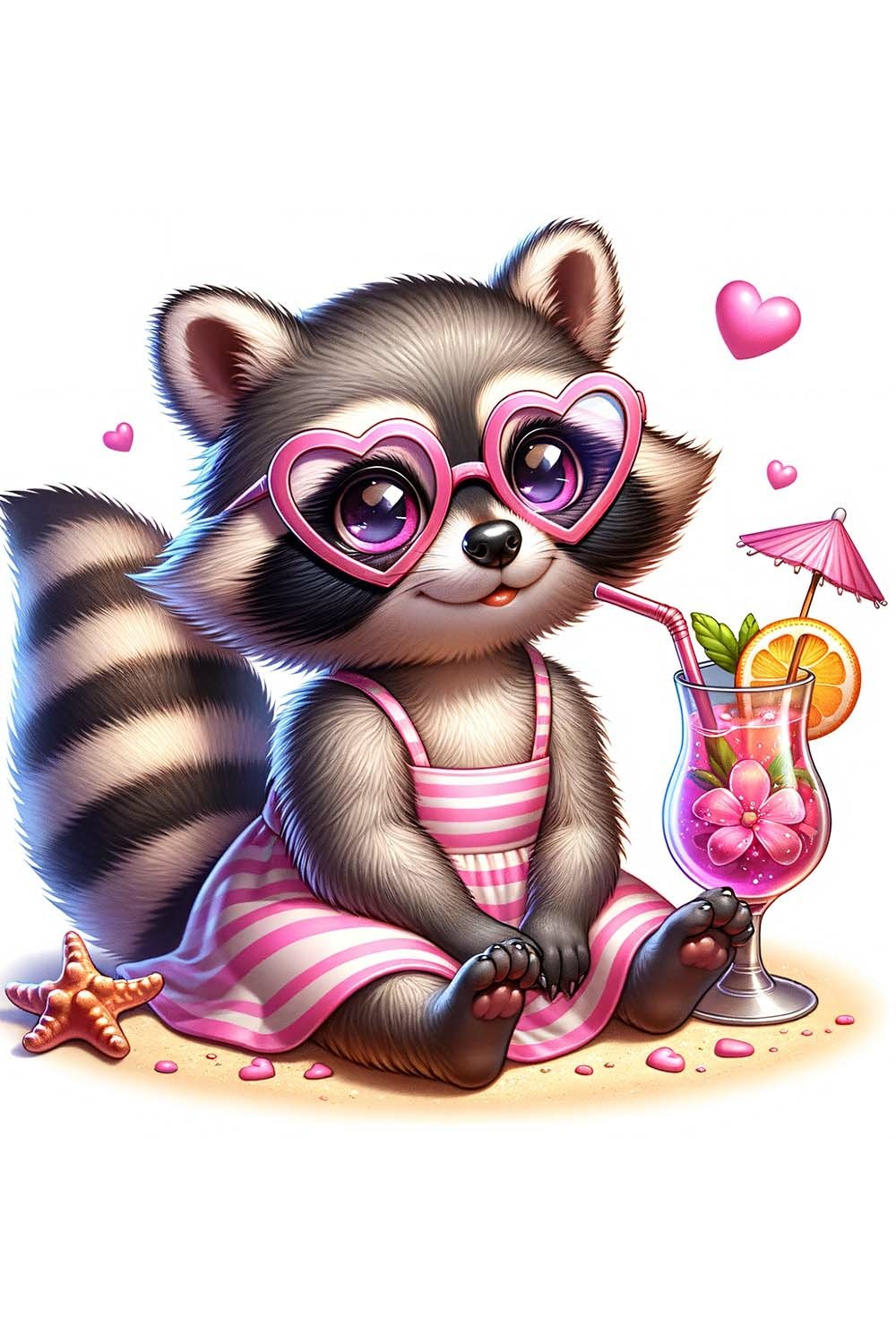 Raccoon on Beach, Summer Beach Sublimation Design