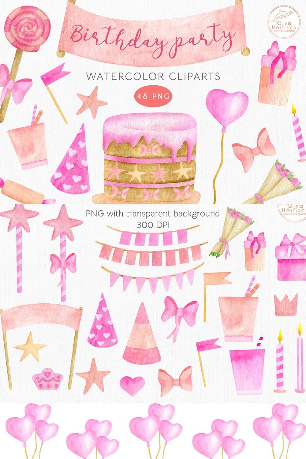 Watercolor Birthday Party Clipart Set