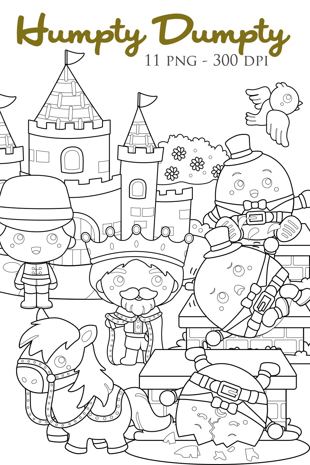 Cute Humpty Dumpty Egg Classic Kingdom Soldier Digital Stamp