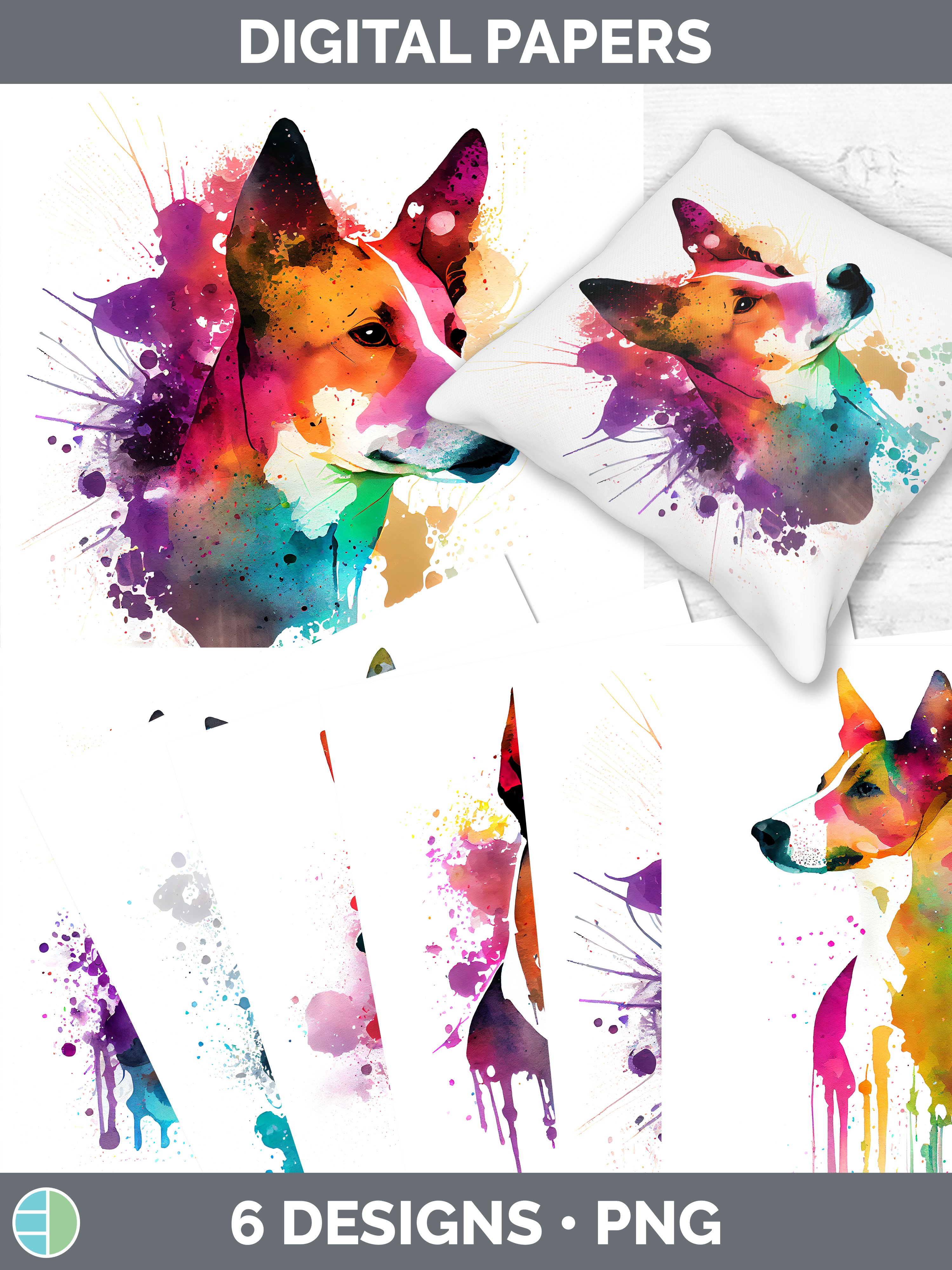 Rainbow Basenji Dog Paper Backgrounds | Digital Scrapbook Pa