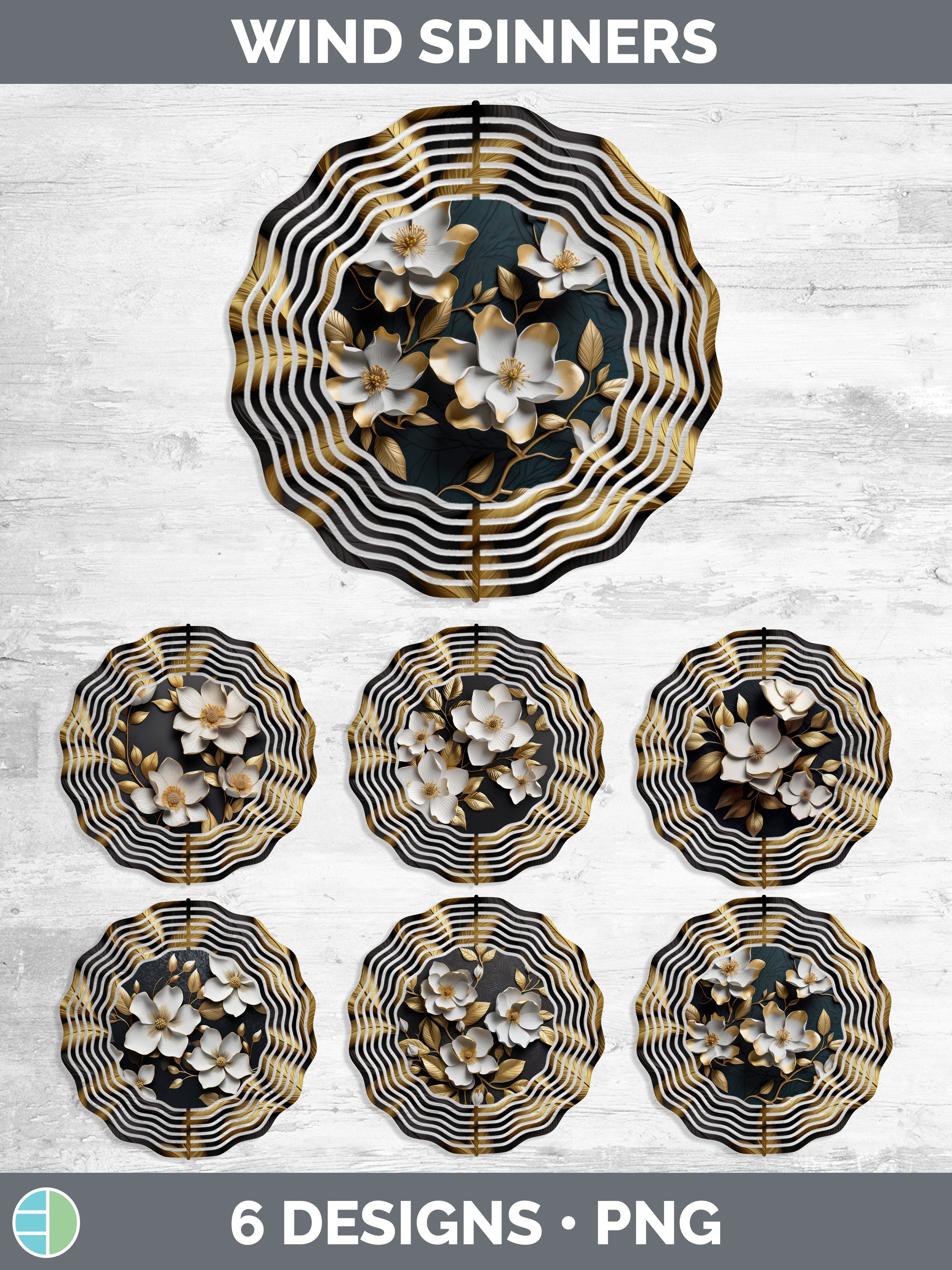 3D Gold Magnolia Flowers Wind Spinner | Sublimation Spinner