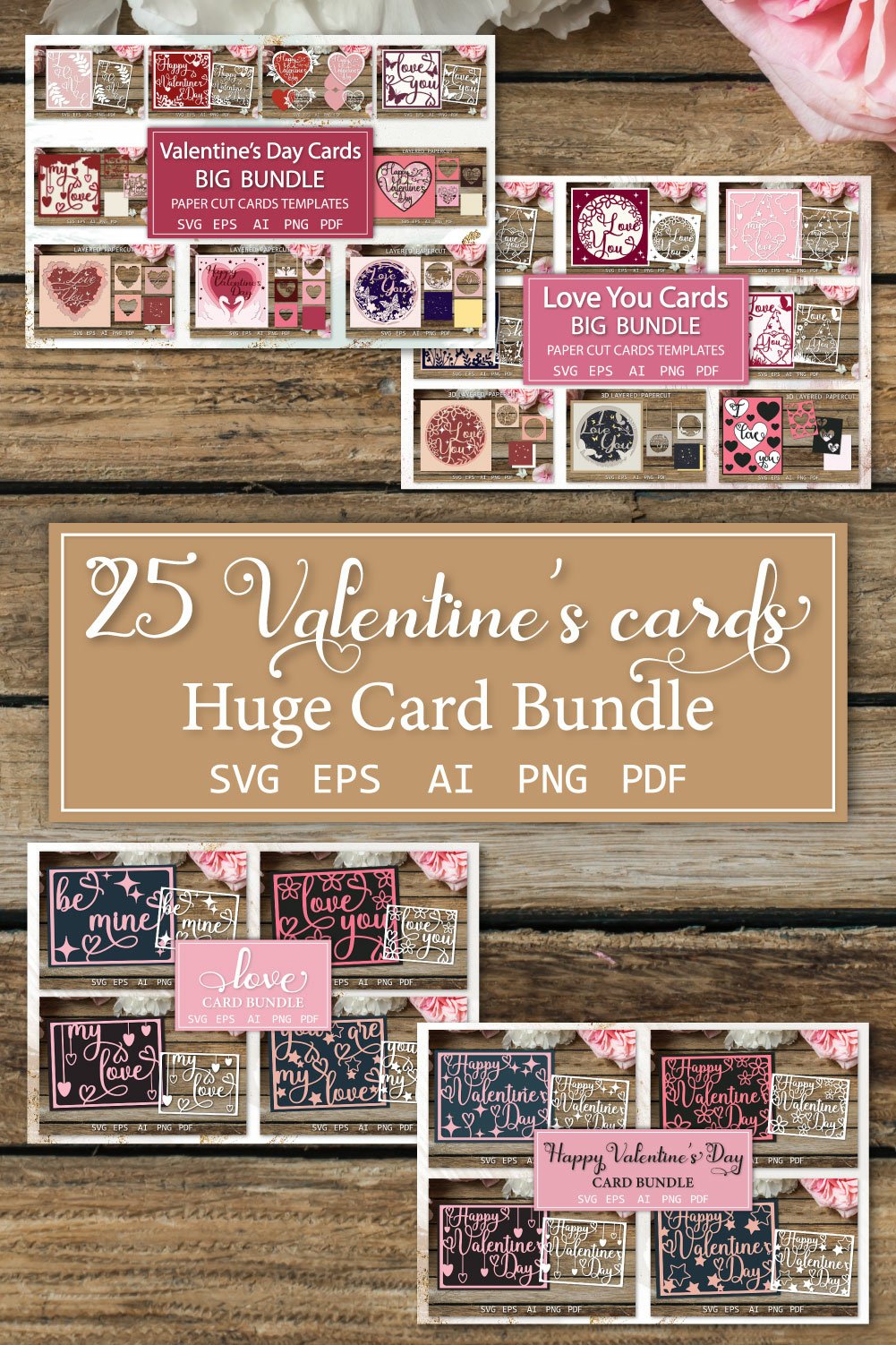 Huge Valentines Day cards Bundle, paper cut templates