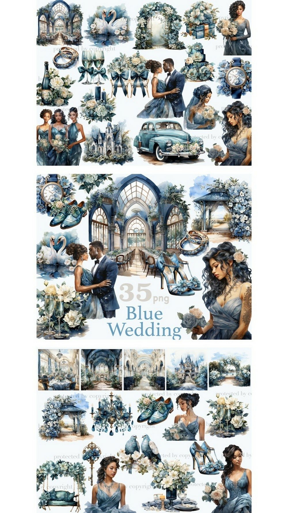 Blue Wedding PNG | Bride Clipart Bundle