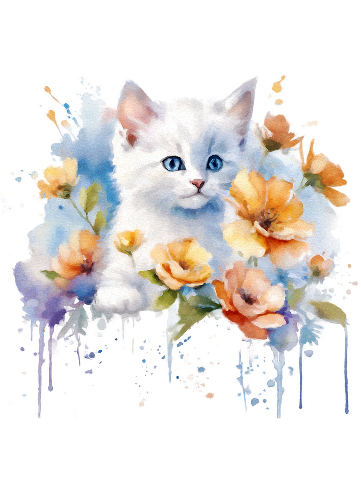 Sublimation Tumbler Wrap Watercolor Kitten Flowers (2872034)