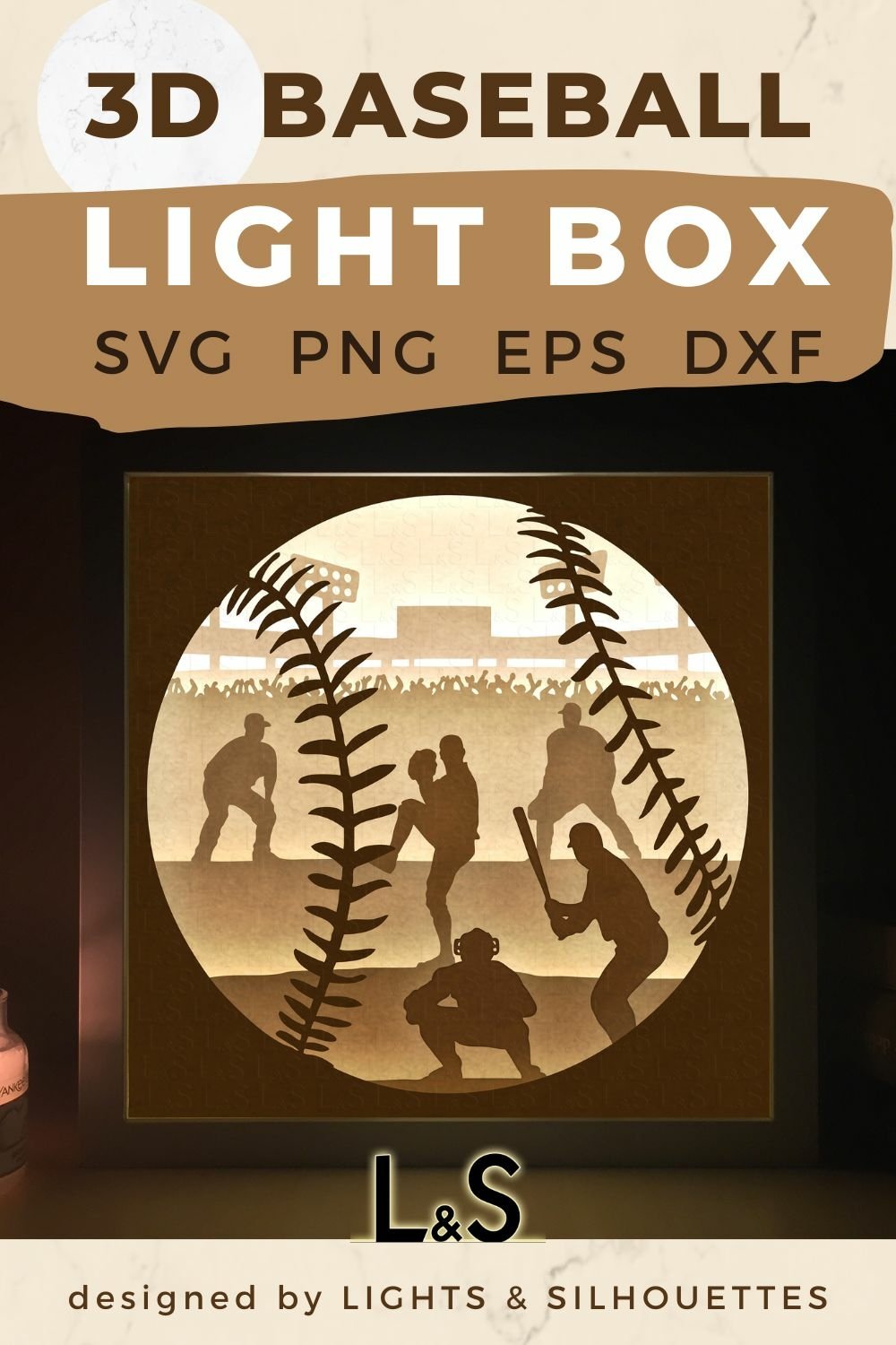 Layered Baseball Shadow Box Template | 3D Sports Light Box