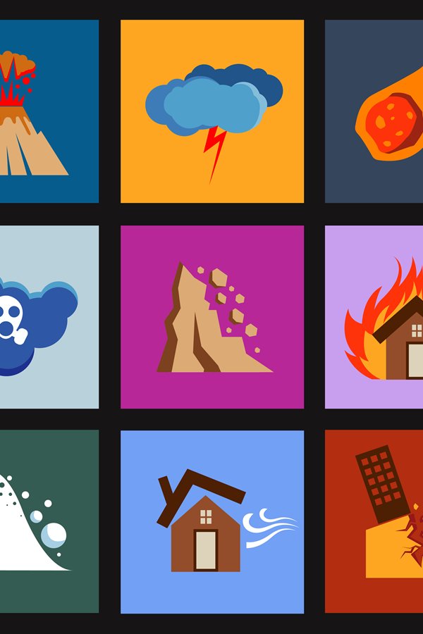 Flat disaster, damage vector icons