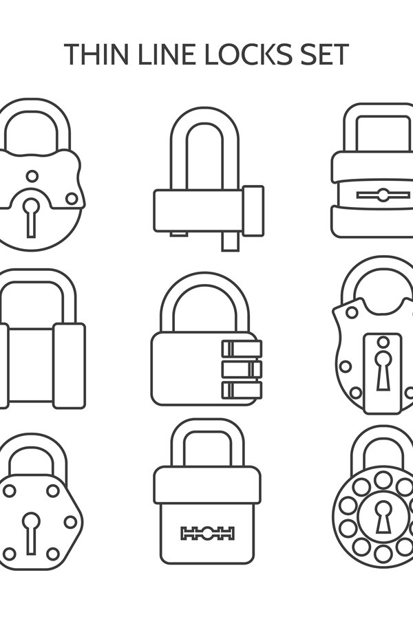Outline lock icons set