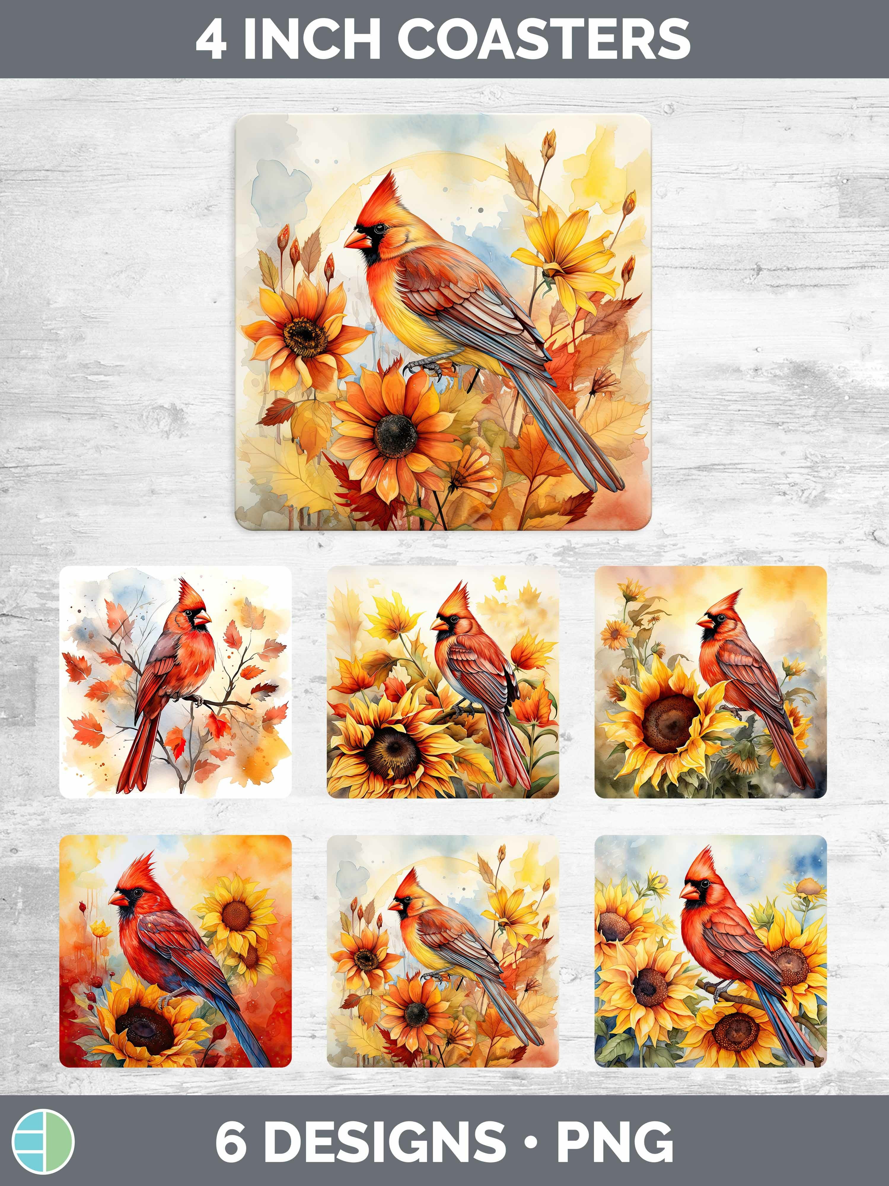 Autumn Cardinal Bird Square Coaster | Bundle Coaster Designs