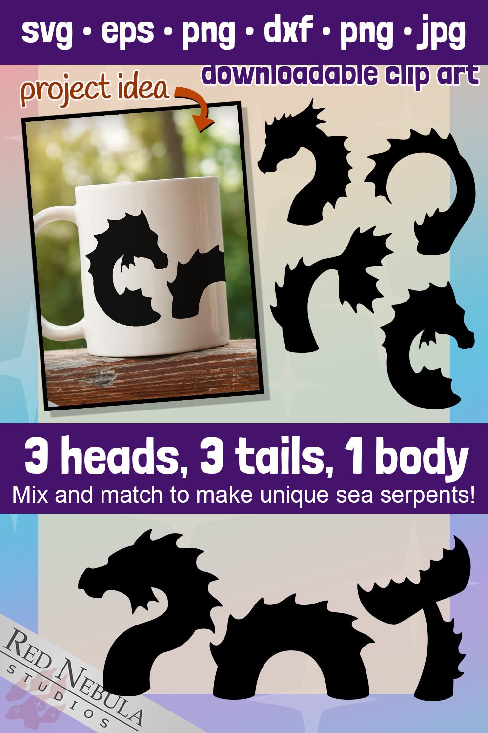 Sea Serpent Silhouette Mix and Match SVG Clipart Set