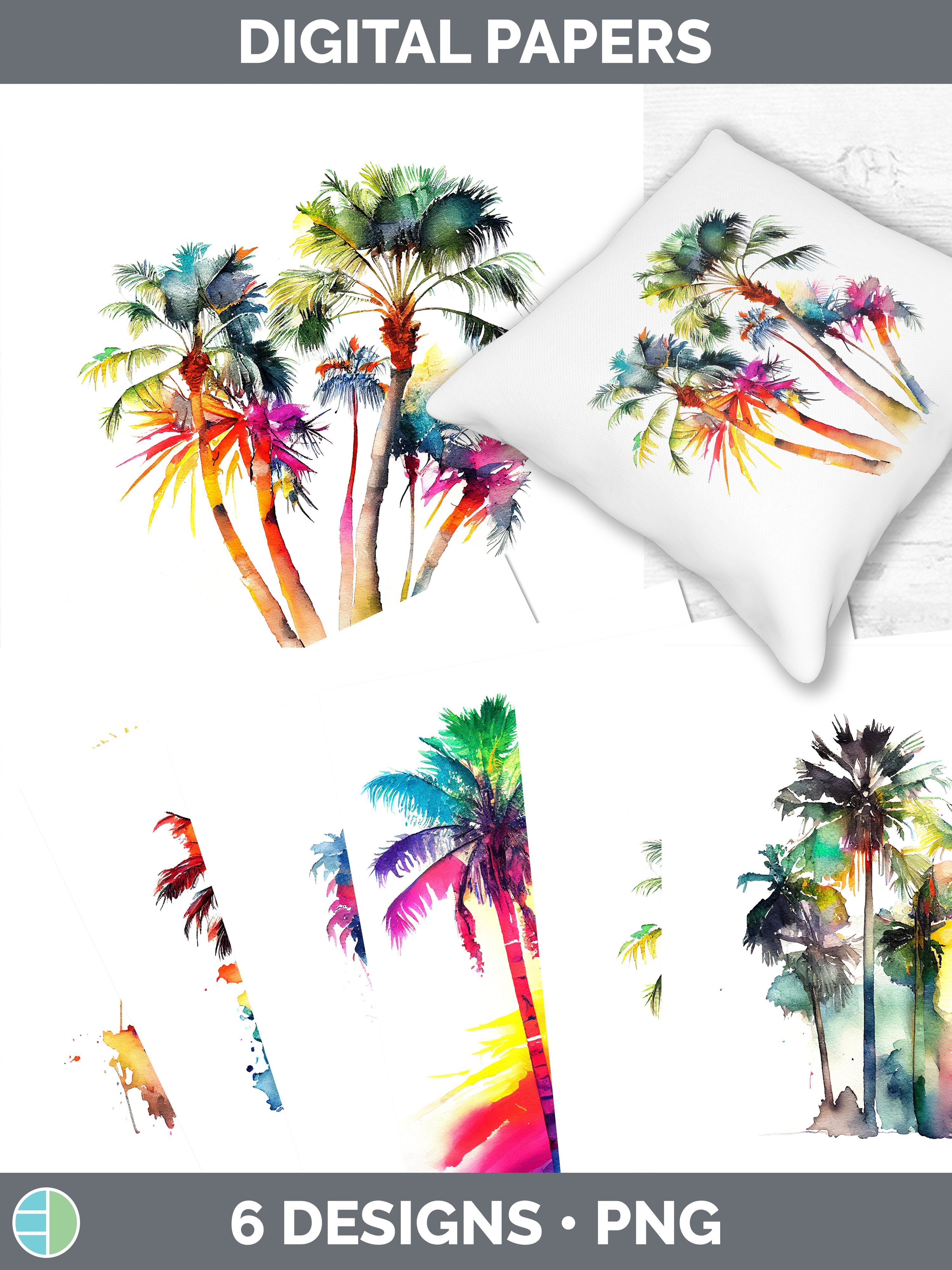 Rainbow Palm Trees Paper Backgrounds | Digital Scrapbook Pap