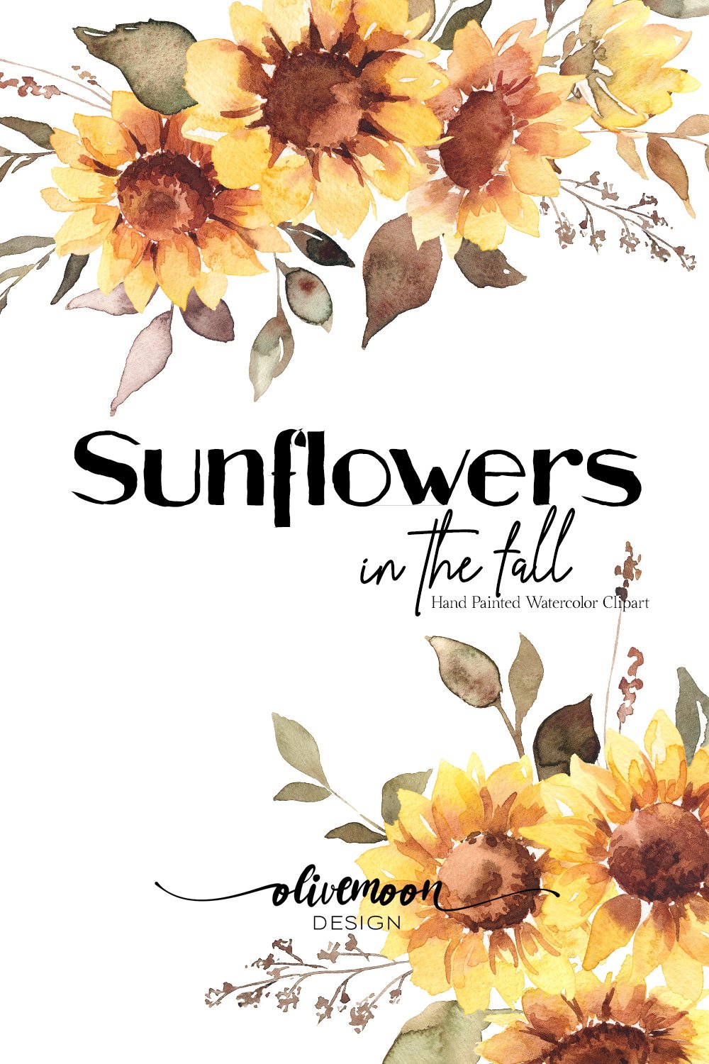 Sunflower Clipart Fall Flowers Floral Clipart Wreath PNG