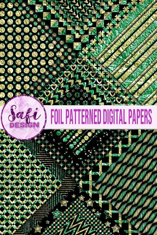 Green and Gold Foil Digital Paper Patterns