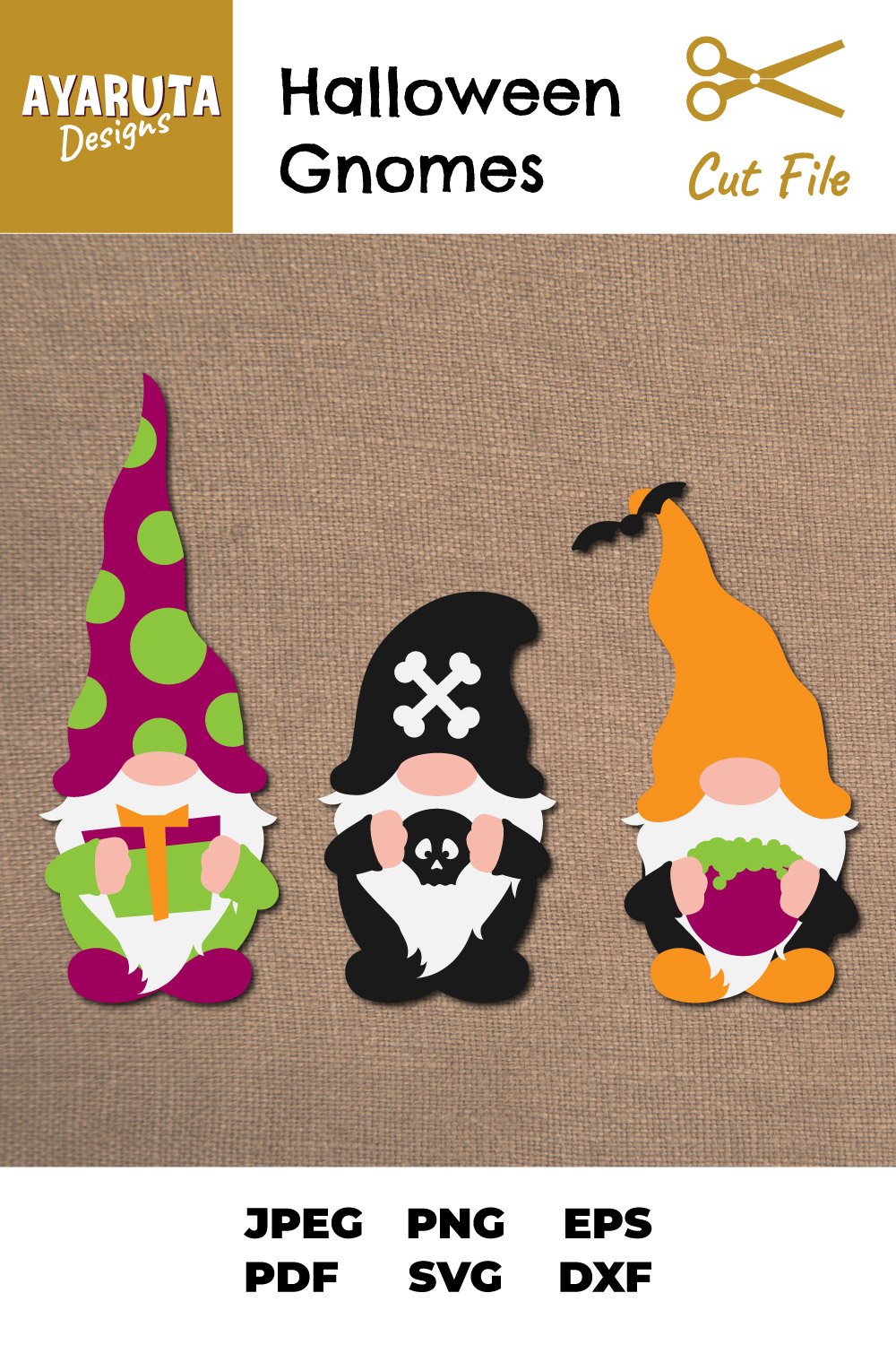 Halloween Gnomes SVG Clipart, Skull, Bat, Witch Pot and gift