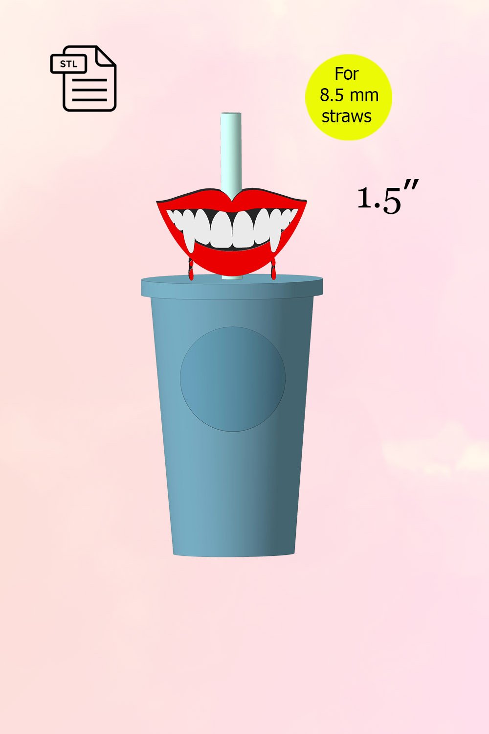 Bloody Vampire Lips, Straw Topper Stl File for 3D Printing