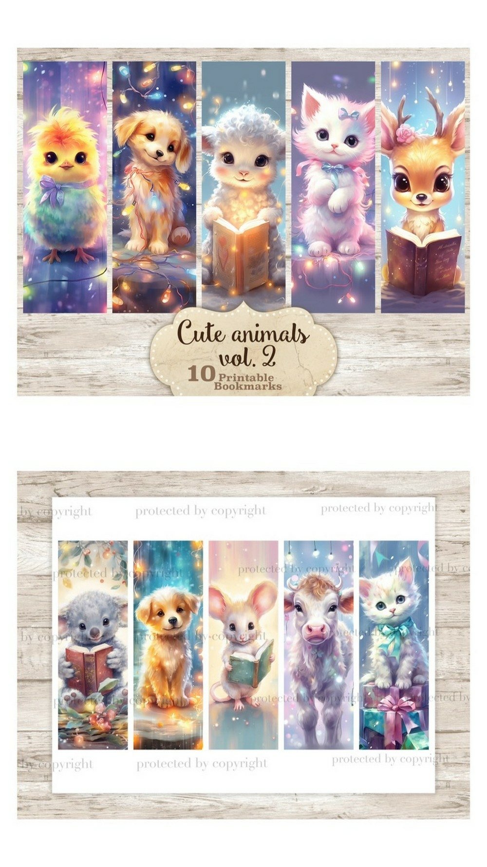 Cute Animals With Christmas Lights | Reading Bookmarks