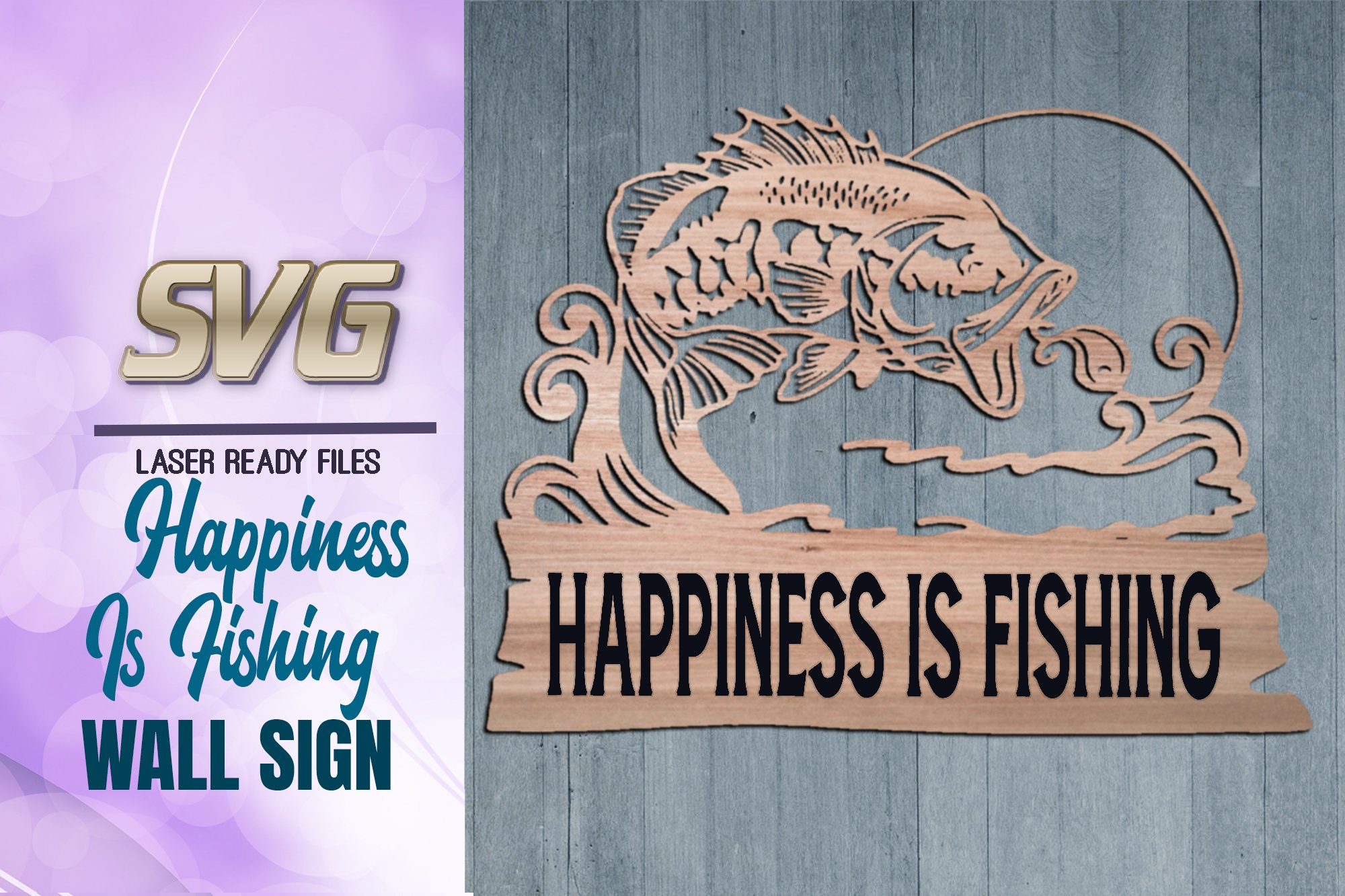 Happiness Is Fishing Bass Sign Svg Glowforge Cut Files