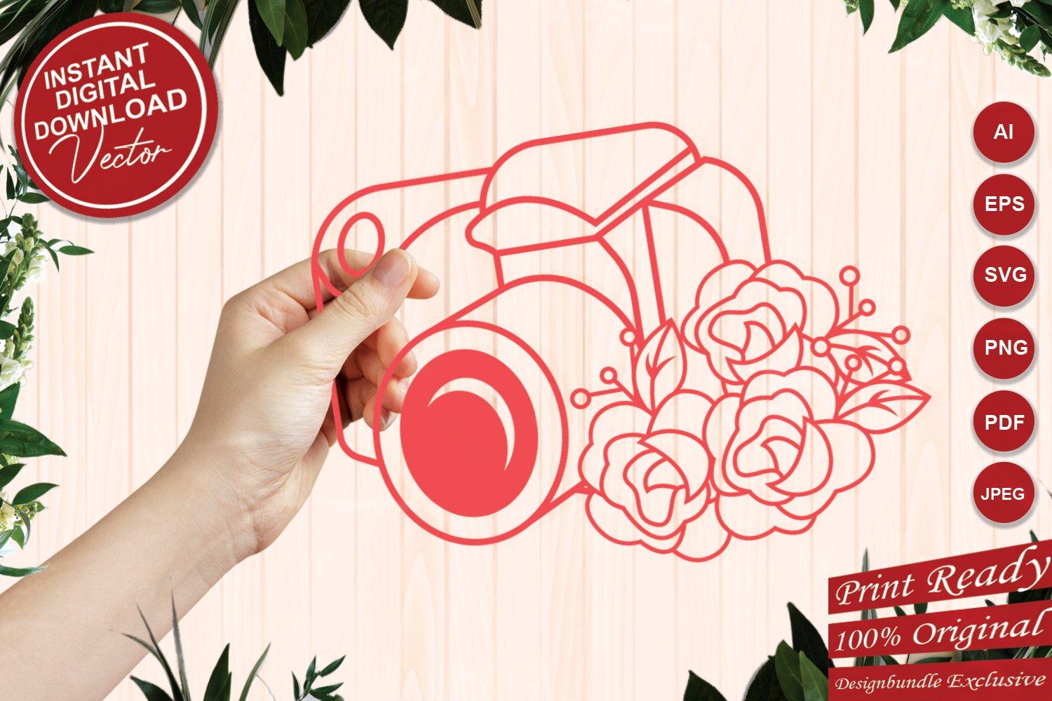 Vintage Camera Flower Decorative Design SVG