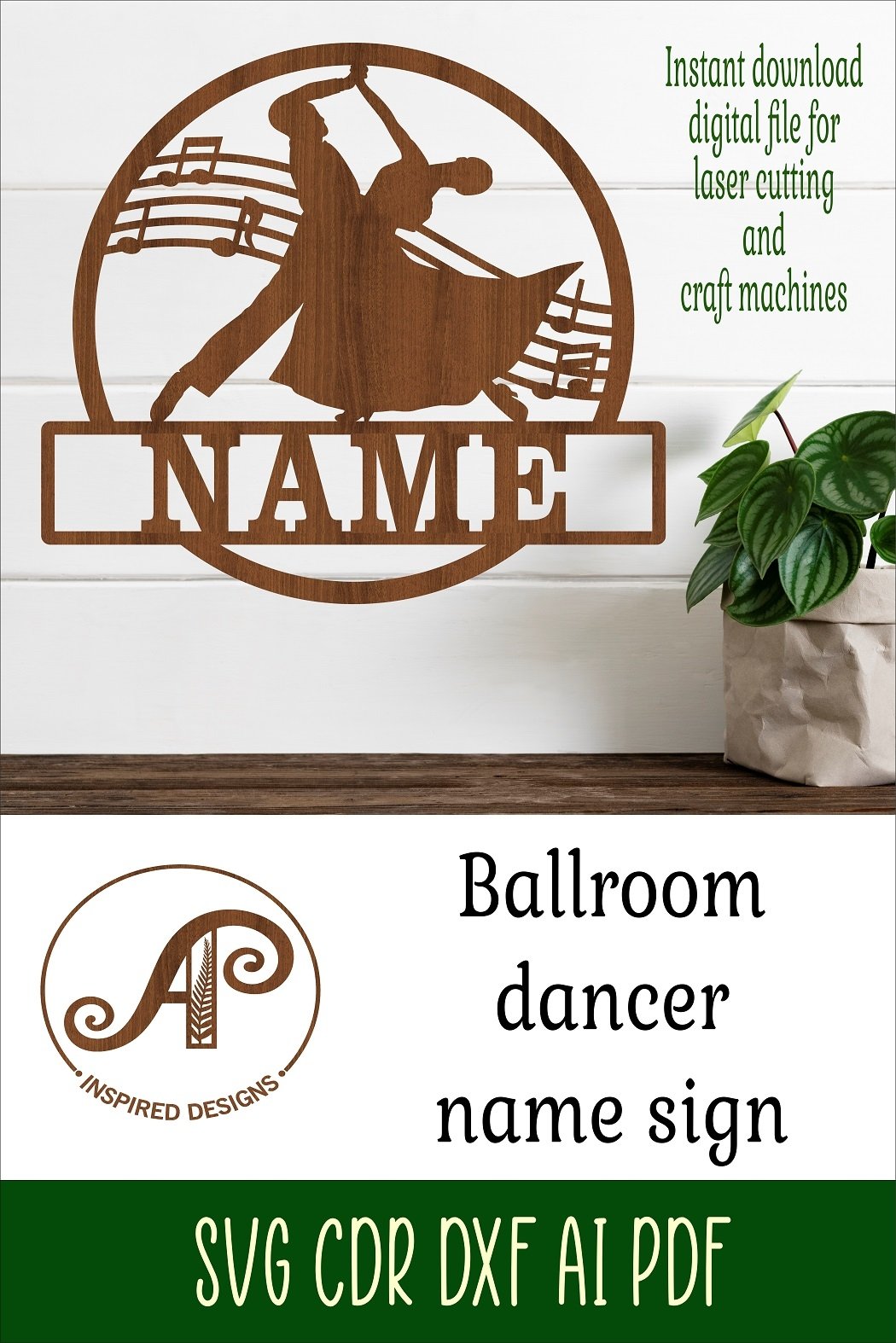 Ballroom dancers version 2Name sign svg laser cut template