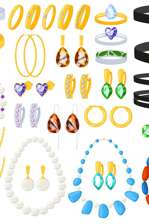 Cartoon women jewellery gold silver necklaces, bracelets, ea