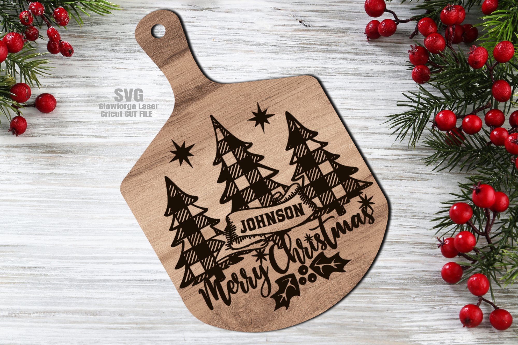 Monogram Christmas SVG | Cutting Board SVG Laser Cut Files