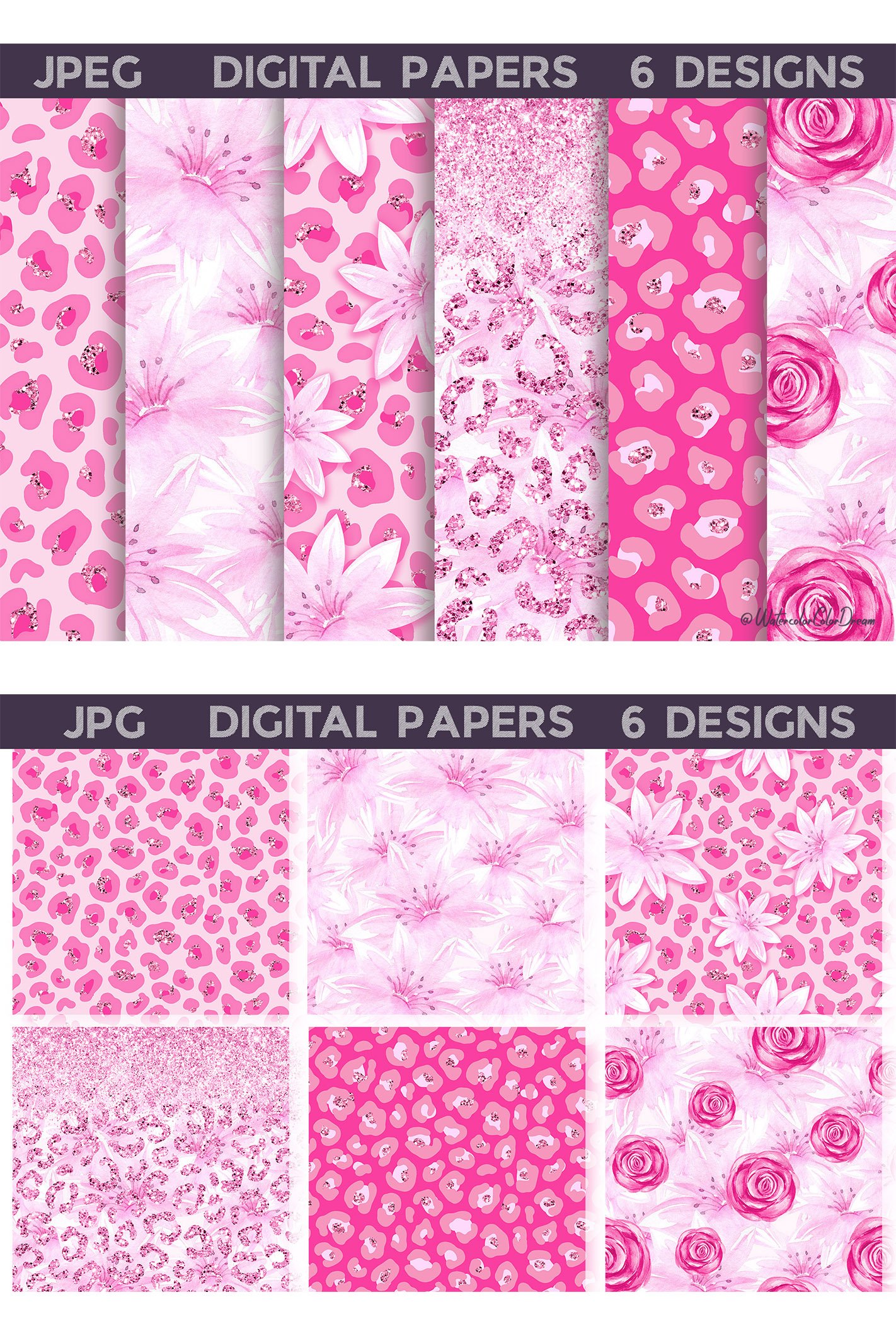 Pink Leopard Digital Paper | Pink Flowers Digital Paper