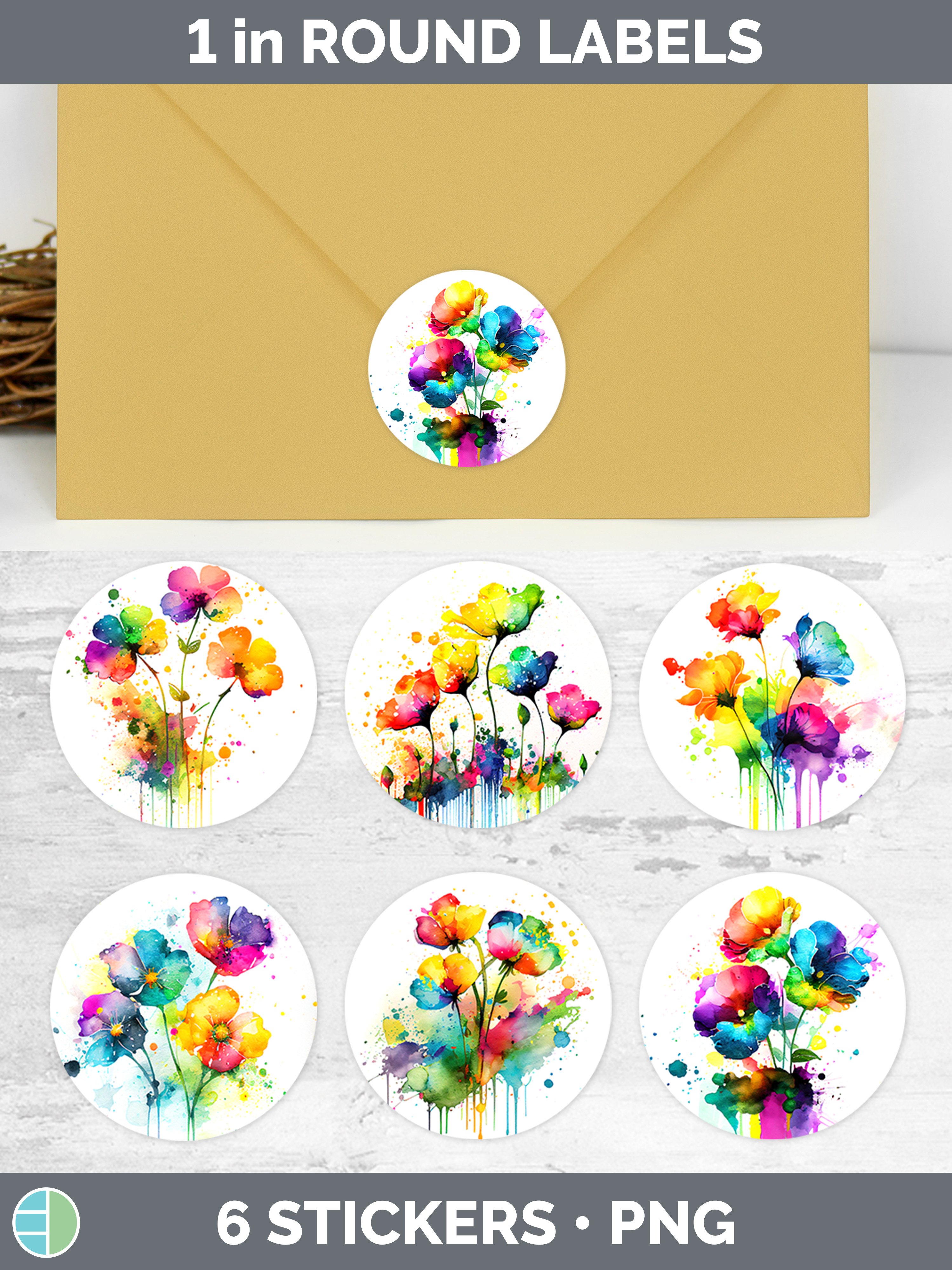 Rainbow Buttercup Flowers Stickers | Round Labels Designs Bu