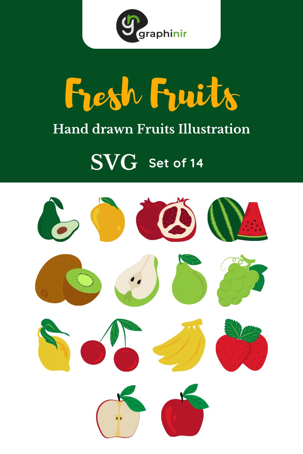 Vector Free Hand Drawn Fresh Organic Fruits Vector Graphics