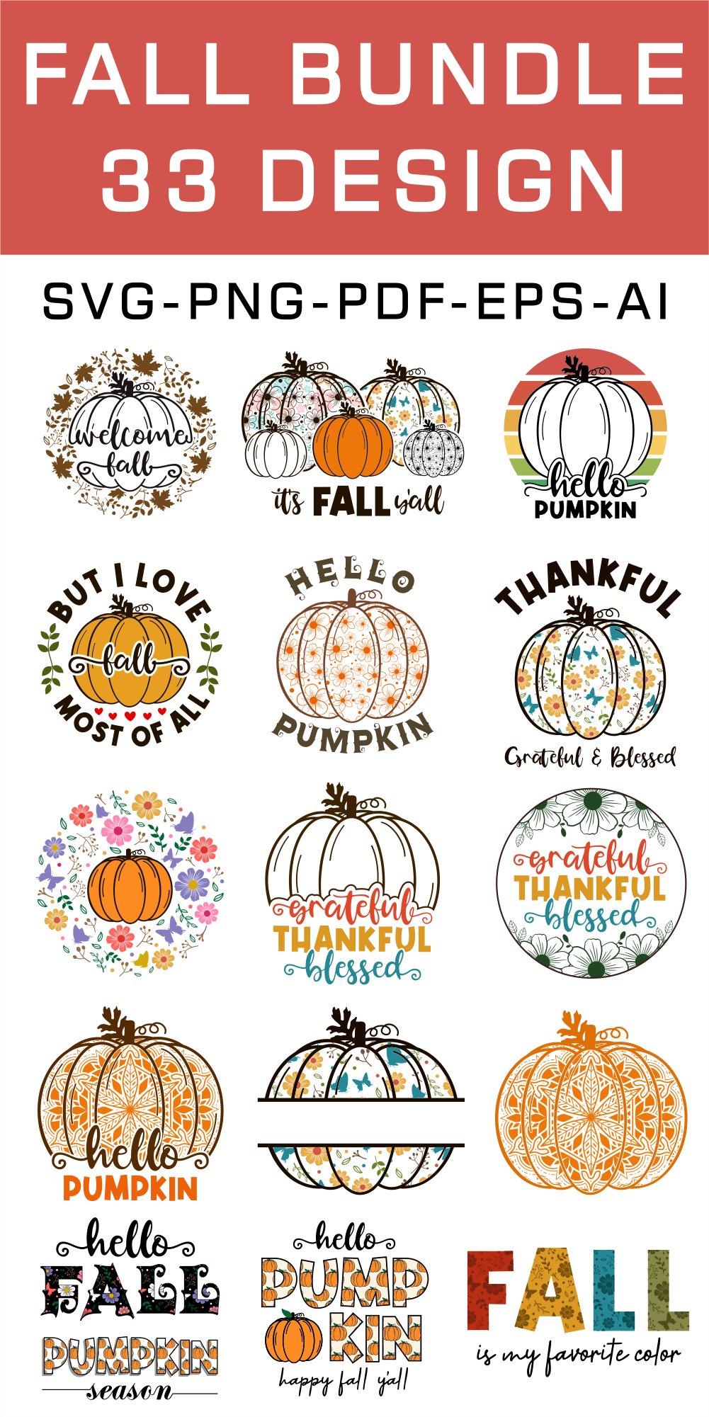 Fall SVG Bundle, Pumpkin SVG, Fall Sublimation Designs