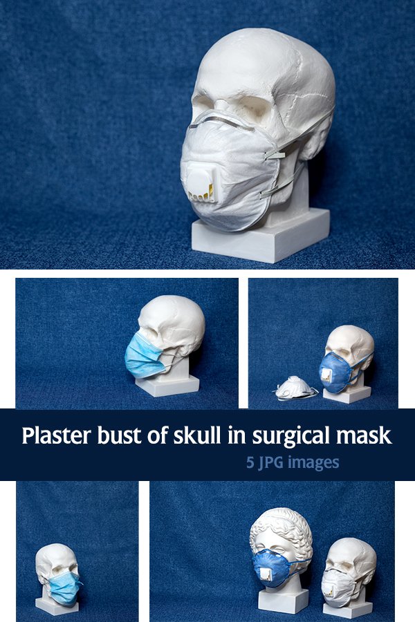 Covid bundle with plaster bust of skull in a face mask