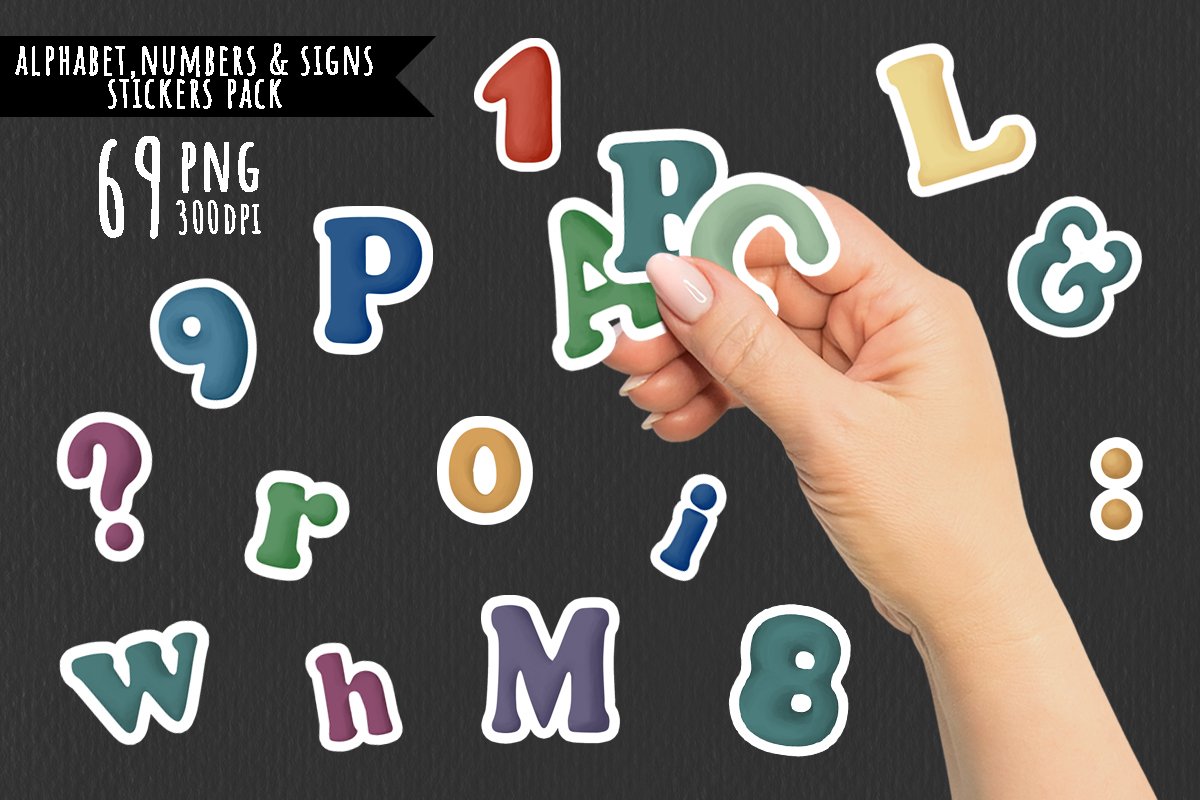 Latin alphabet, numbers & signs sticker pack