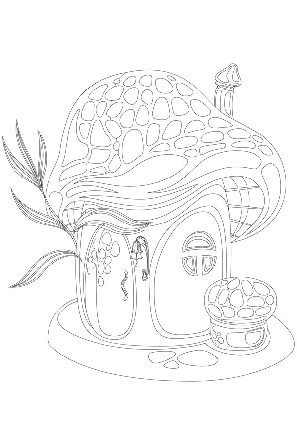 Coloring page with mushroom house