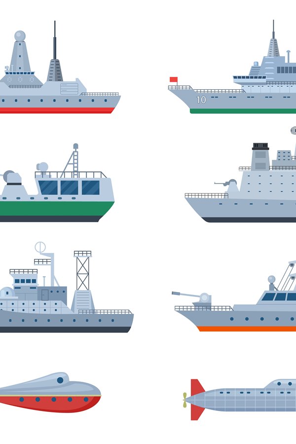 Military boats. Combatant warship, security frigate. Isolate