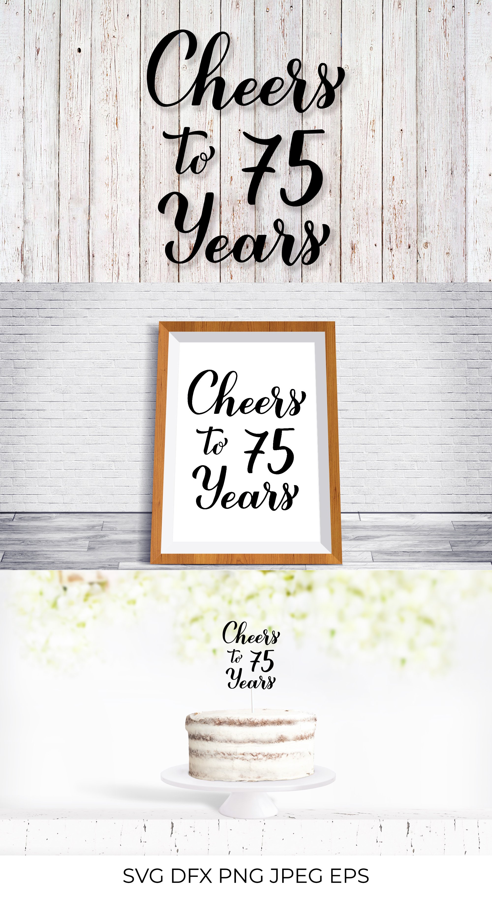 Cheers to 75 Years SVG. 75th Birthday, Anniversary lettering