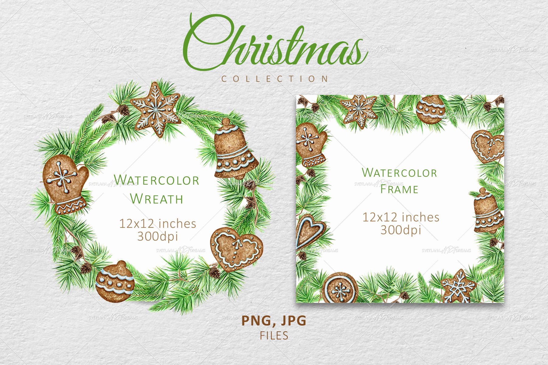 Watercolor Christmas wreath, Winter Greenery frame (945785)