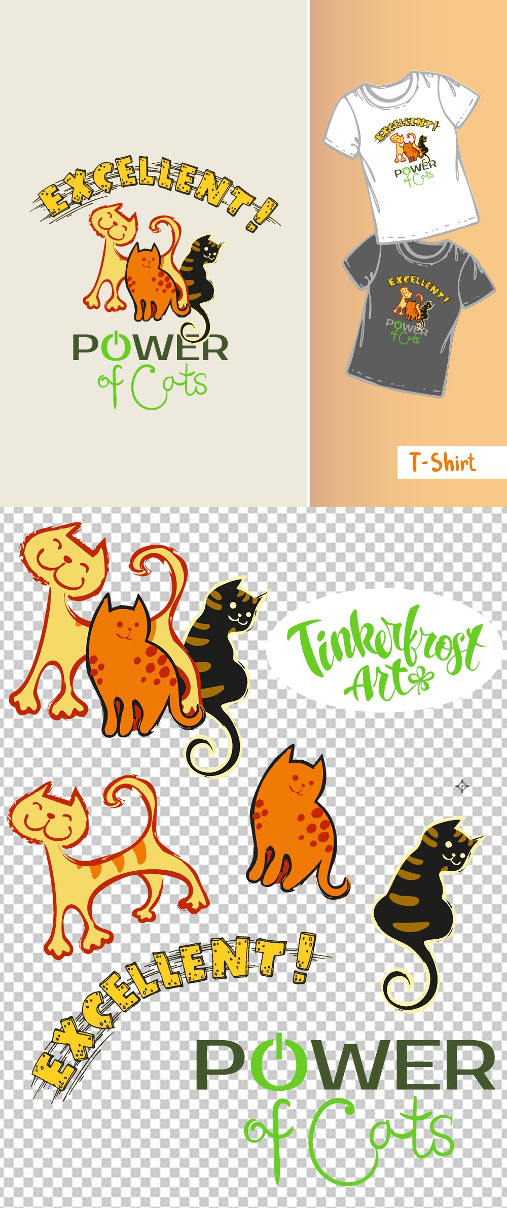 Power of cats. Set of vector drawings.