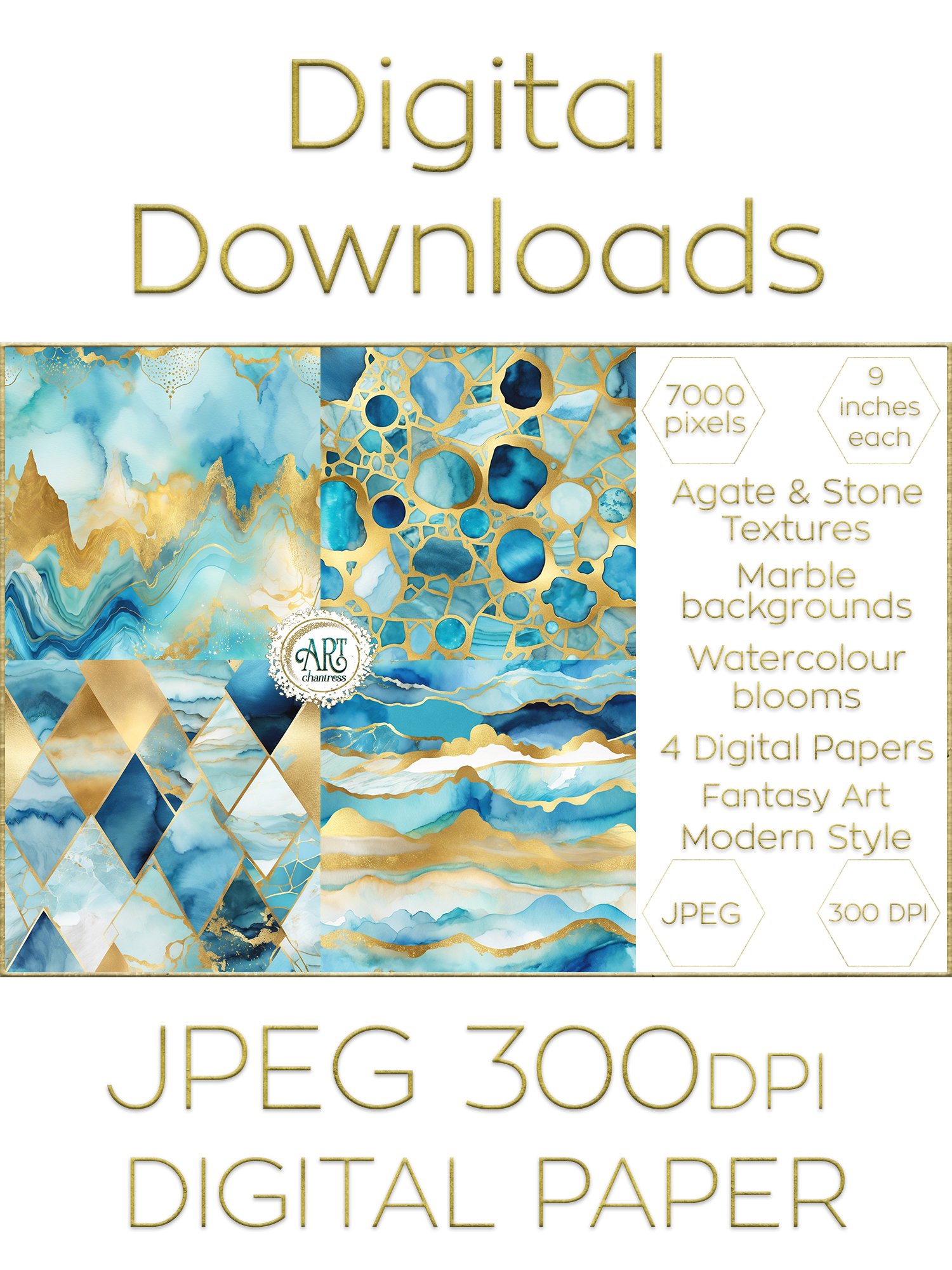 Watercolor Blooms Modern Art Marble Textures (3680876)