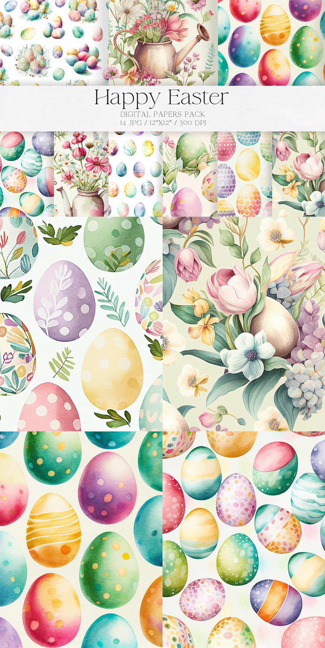Watercolor Vintage Easter Digital Papers pack