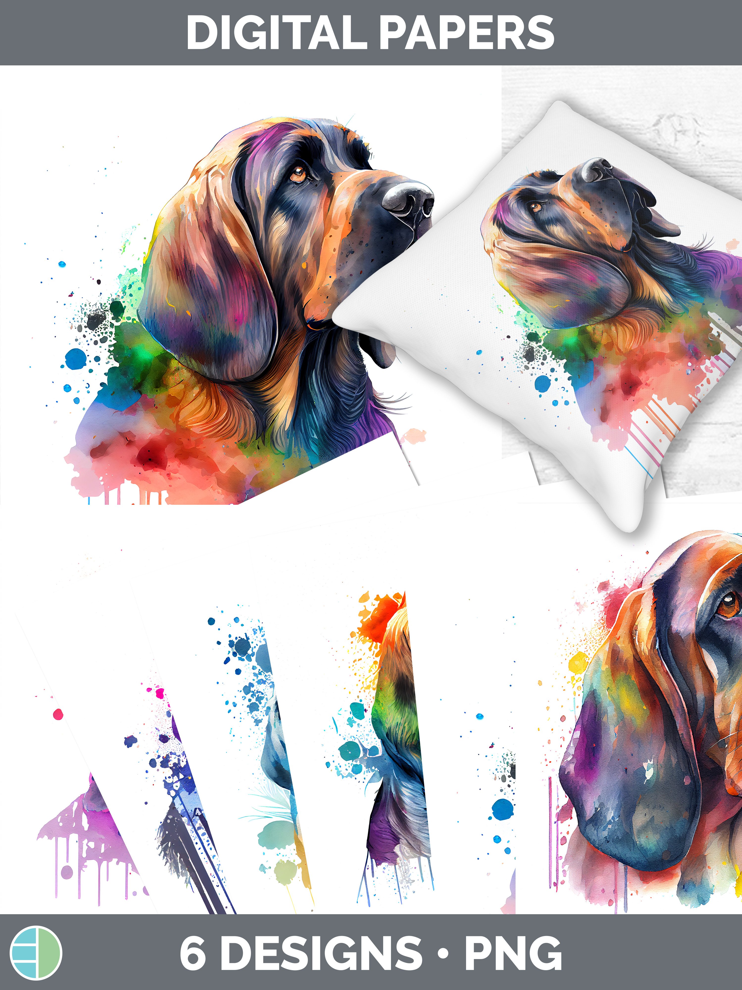 Rainbow Bloodhound Dog Paper Backgrounds | Sublimation Digit