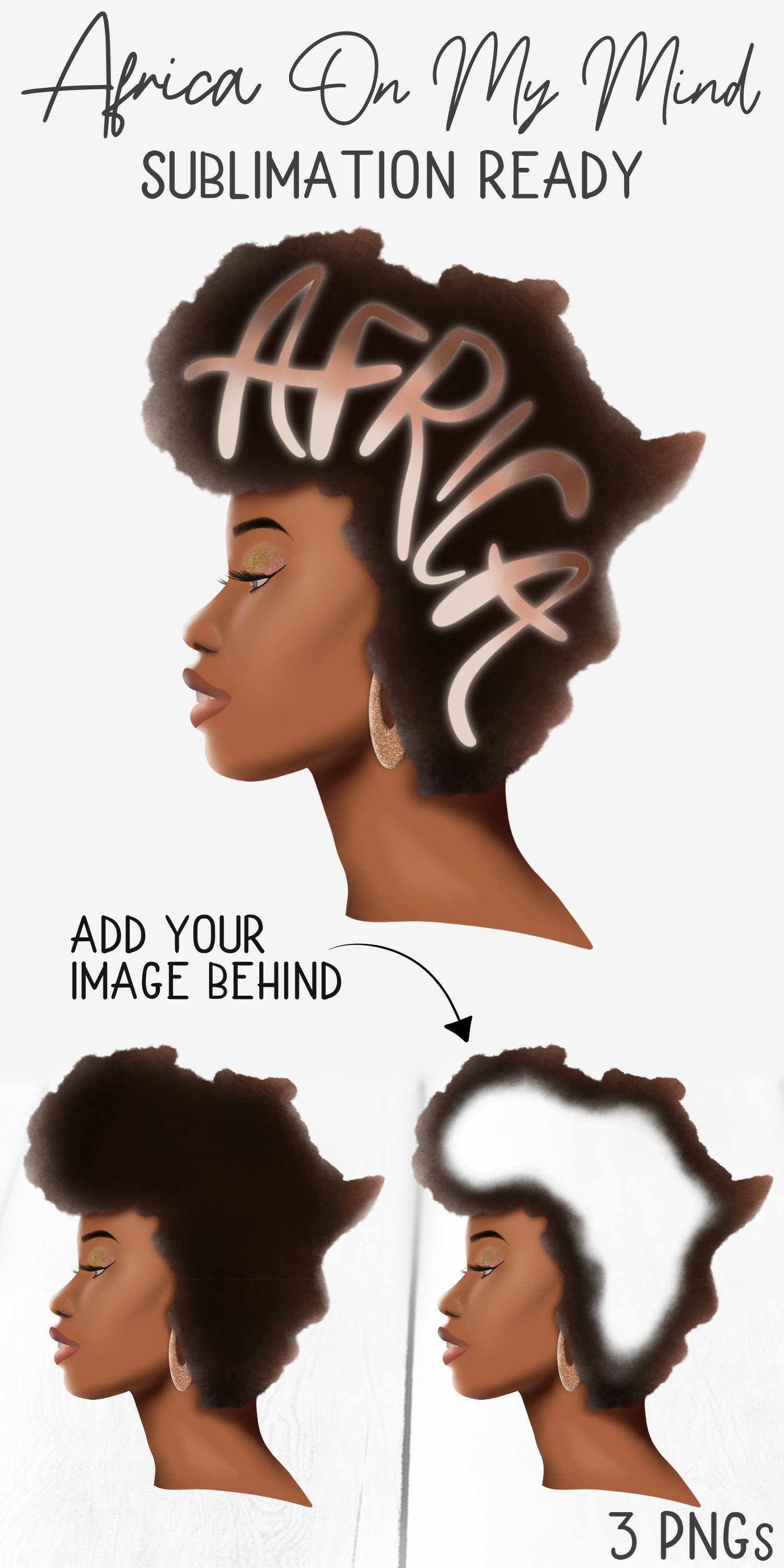Africa Sublimation Set | Woman With Hair Map Photo Template