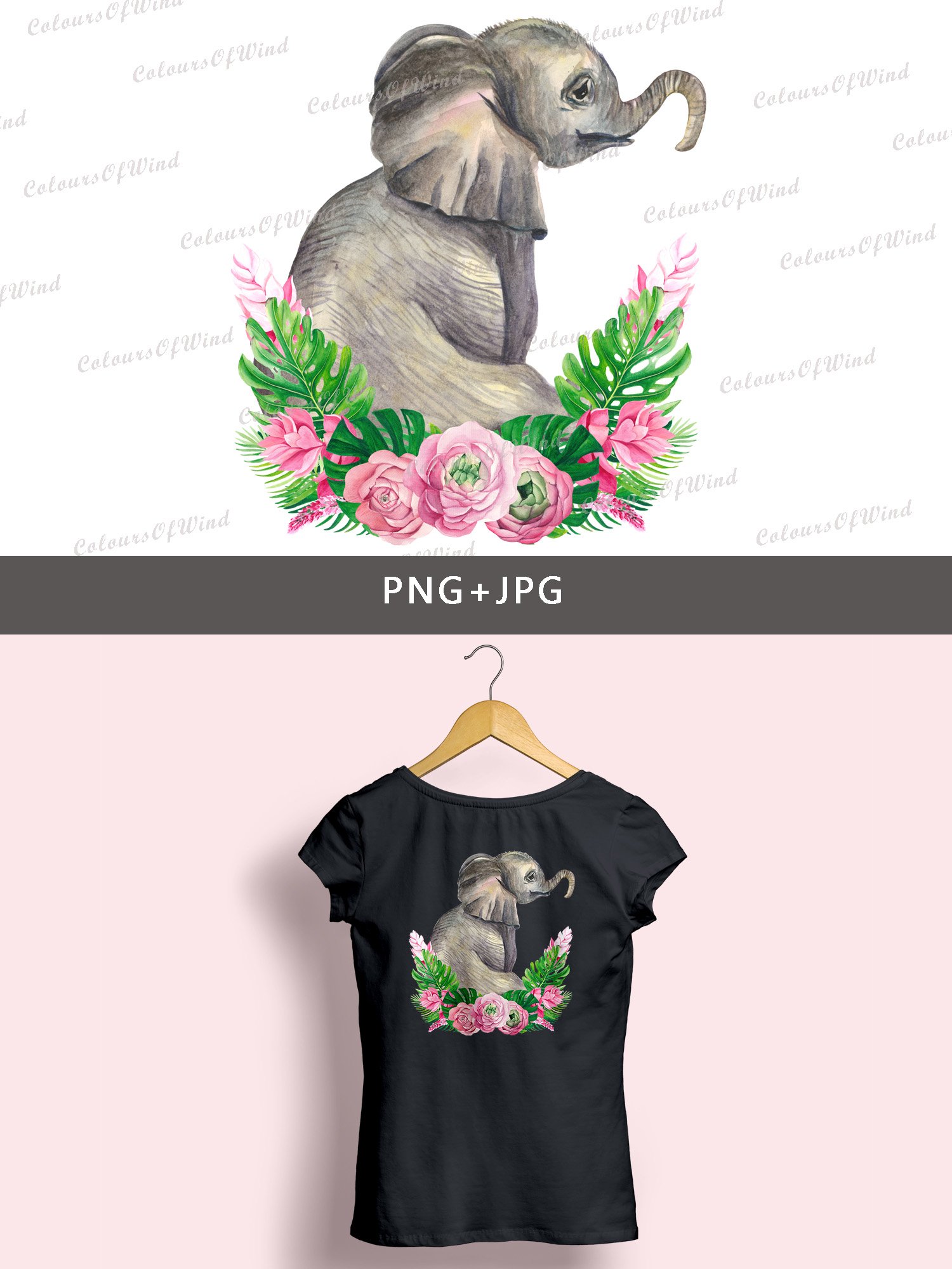 Watercolor elephant sublimation design digital transfer png