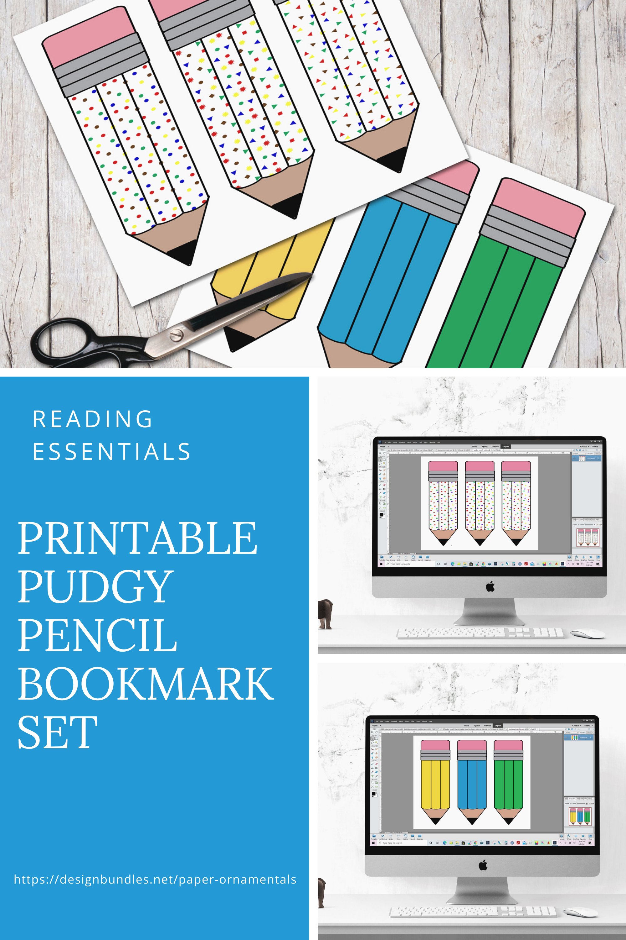 Pudgy Pencils Printable Bookmark Set (301197) | Printables | Design Bundles