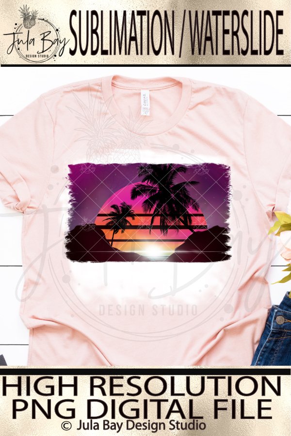 Beach Sublimation Design Retro Beach Sunset PNG Palm Trees