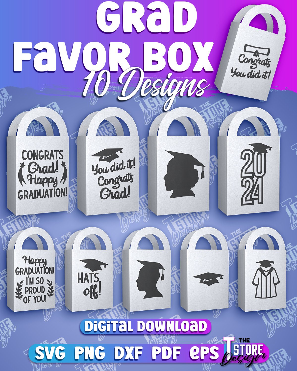 Grad Favor Box Paper Cut Templates|Grad Cap Treat Box SVG