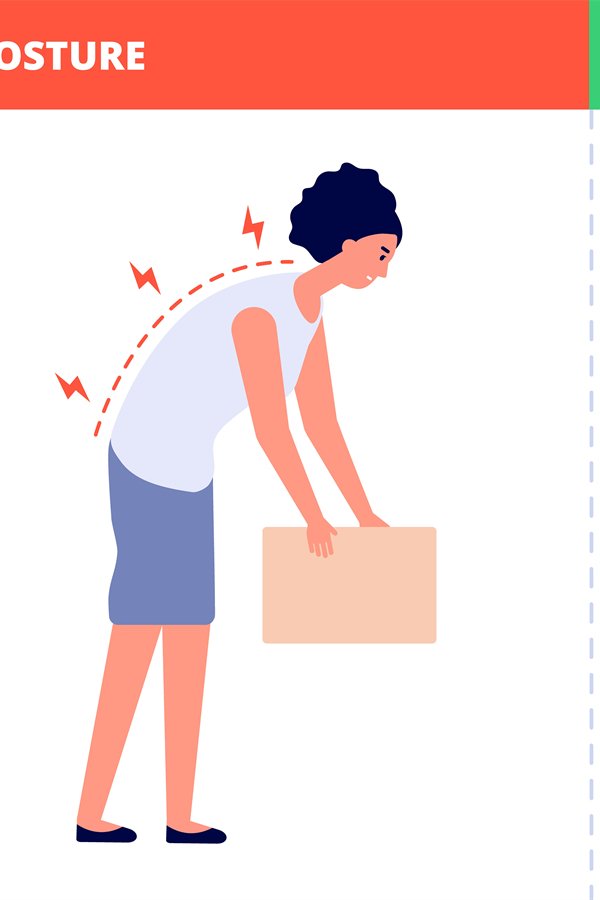 Correct lift heavy. Safety health back, flat woman lifting b