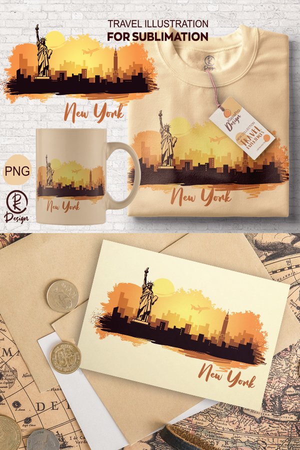 Travel illustration for sublimation. Abstract NY landscape