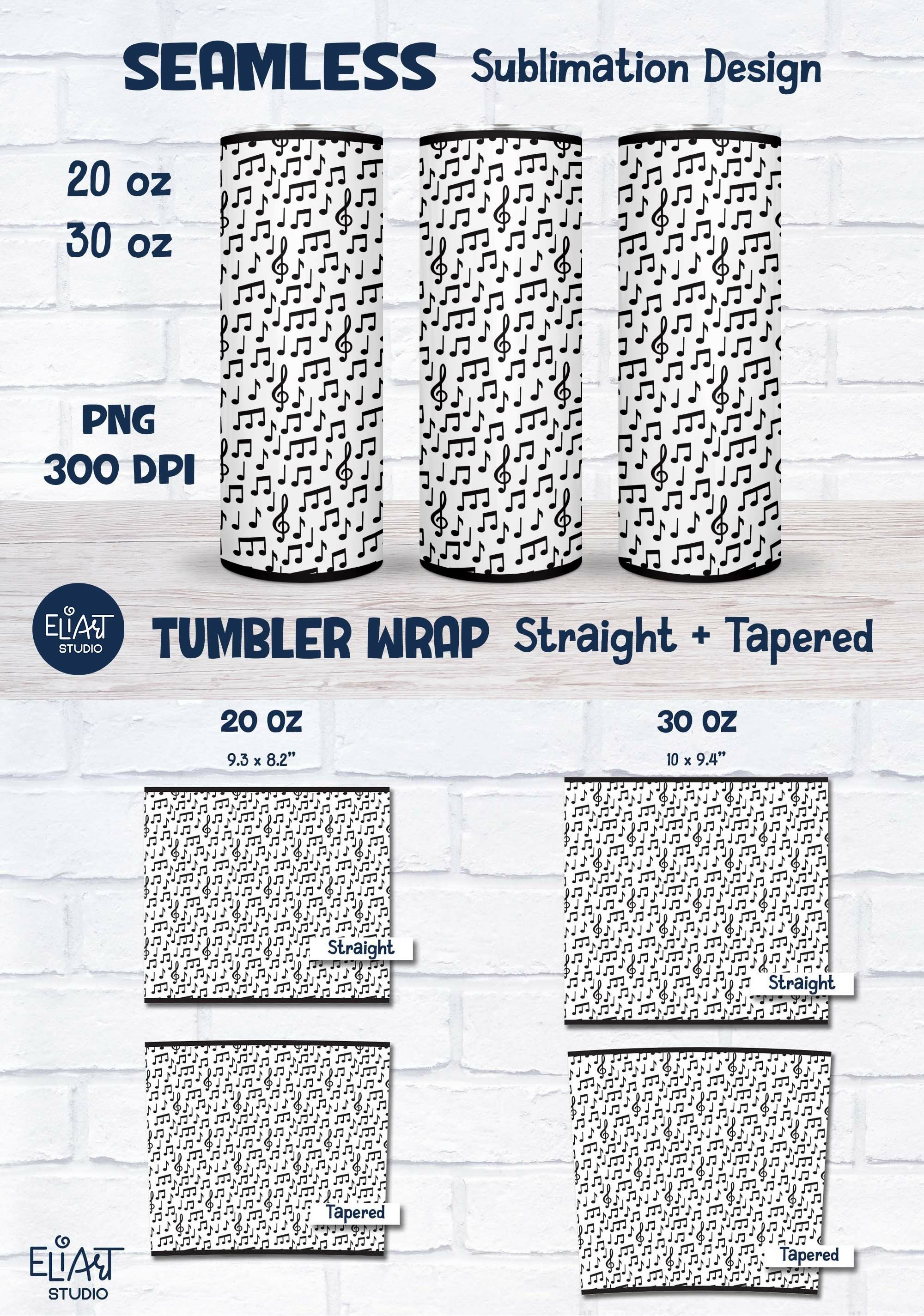 Music Notes Tumbler Wrap | Seamless Tumbler Wrap 20 30 OZ