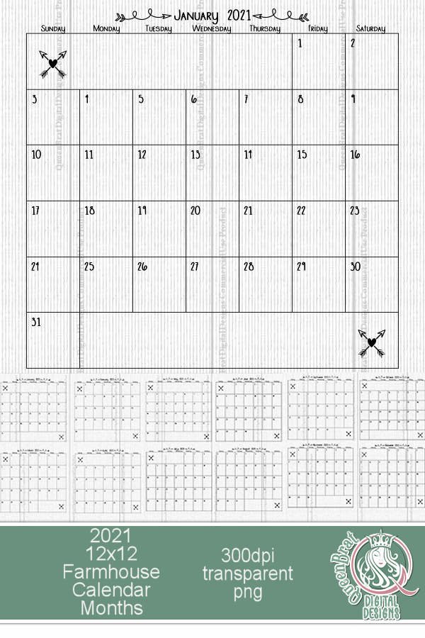 2021 Farmhouse Transparent Calendars 12x12